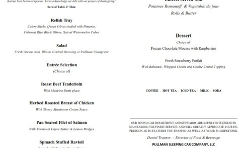 Luxury Dining Car Menu